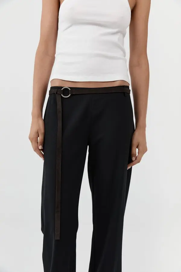 ST. AGNI Suede Tie Belt With Silver O-ring - Coffee
