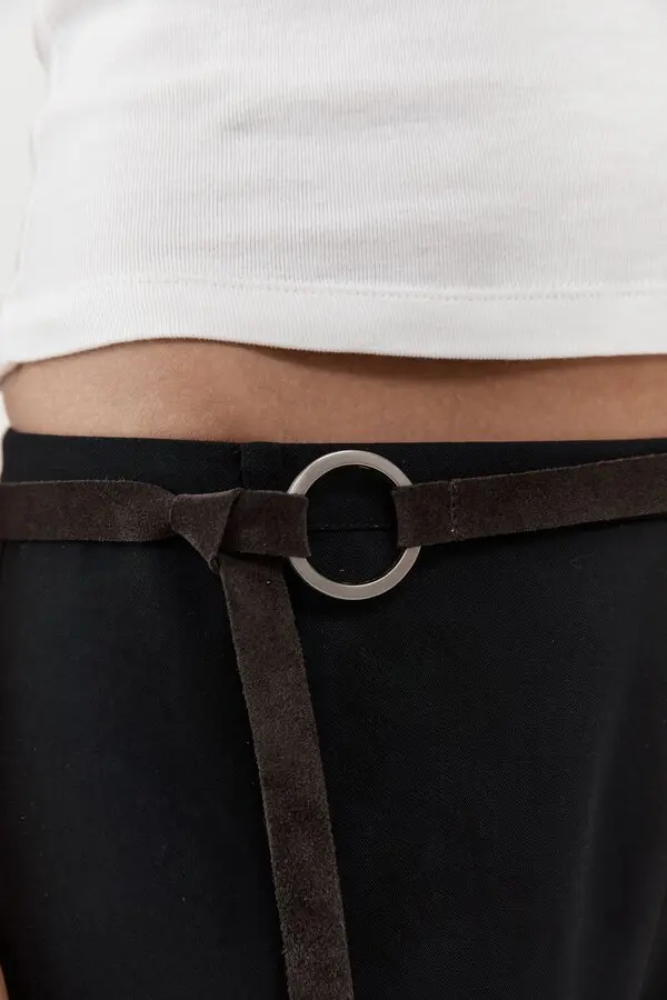 ST. AGNI Suede Tie Belt With Silver O-ring - Coffee