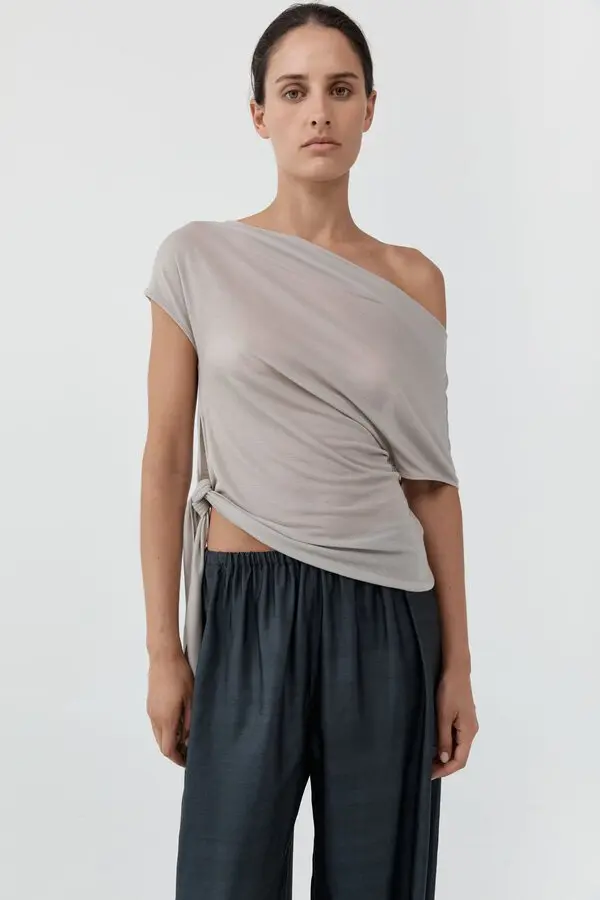 ST. AGNI Fine Jersey Off Shoulder Top - Soft Ash