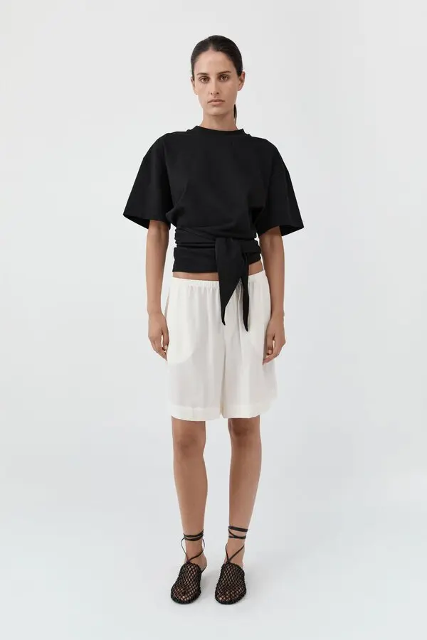 ST. AGNI Silk Everyday Relaxed Shorts - Tofu