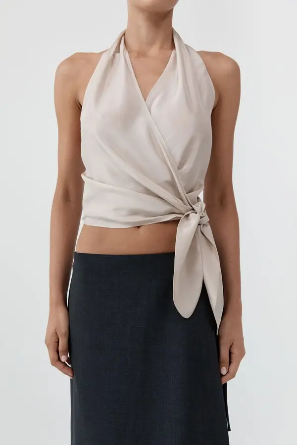 ST. AGNI Silk Halter Wrap Top