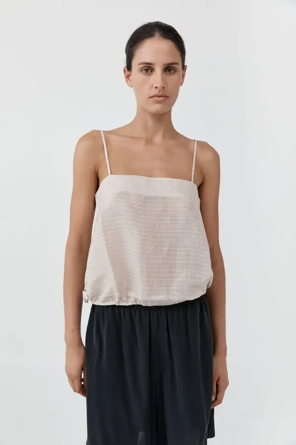ST. AGNI Woven Check Drawstring Cami