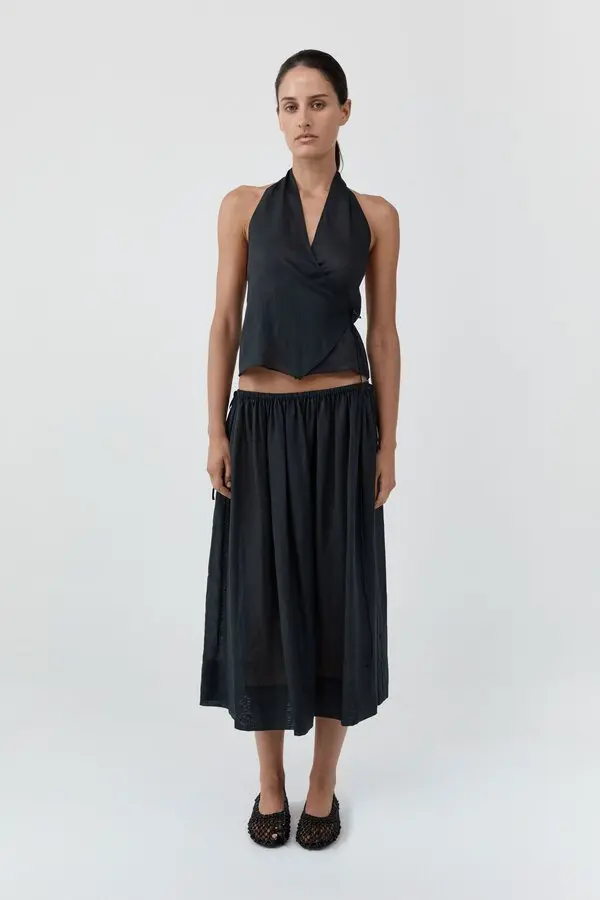 ST. AGNI Transparent Wrap Halter Top - Black