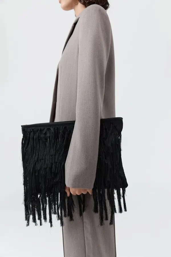ST. AGNI Tassel Oversized Clutch - Black