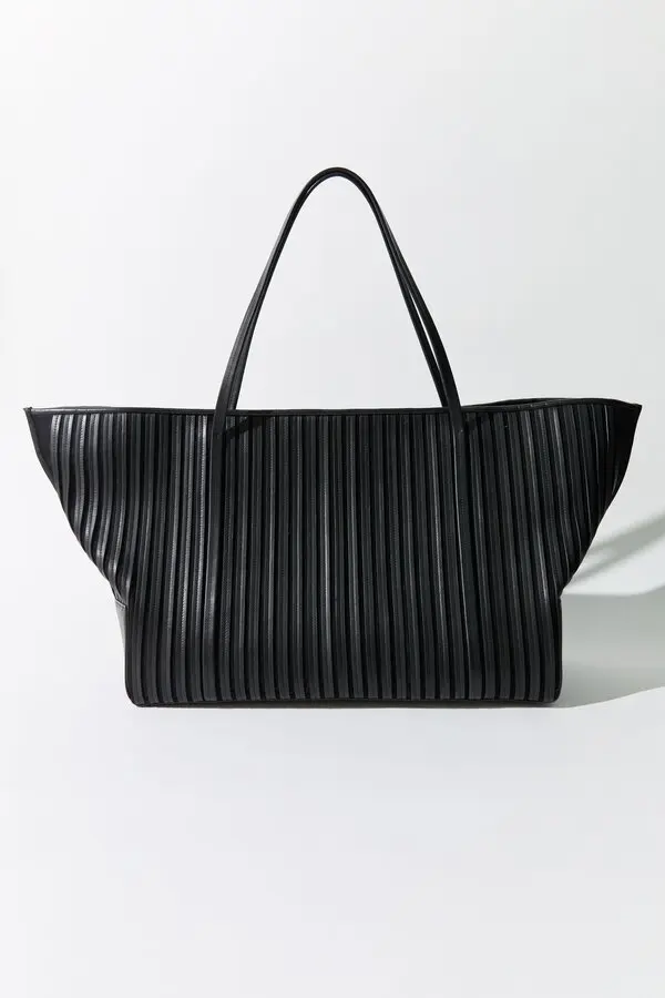 ST. AGNI Large Linea Stitch Bateau Tote - Black