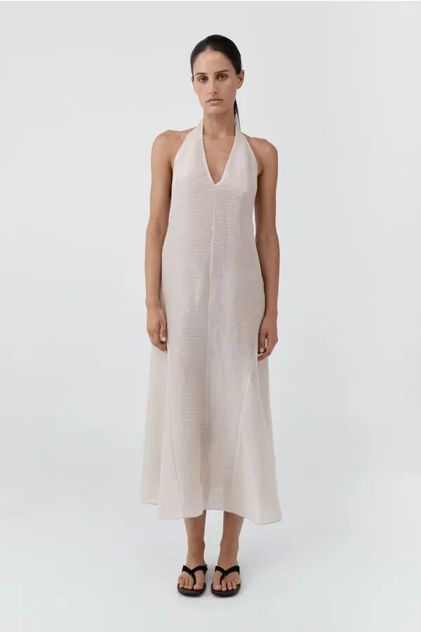ST. AGNI Woven Check Halter Dress - Soft Ash