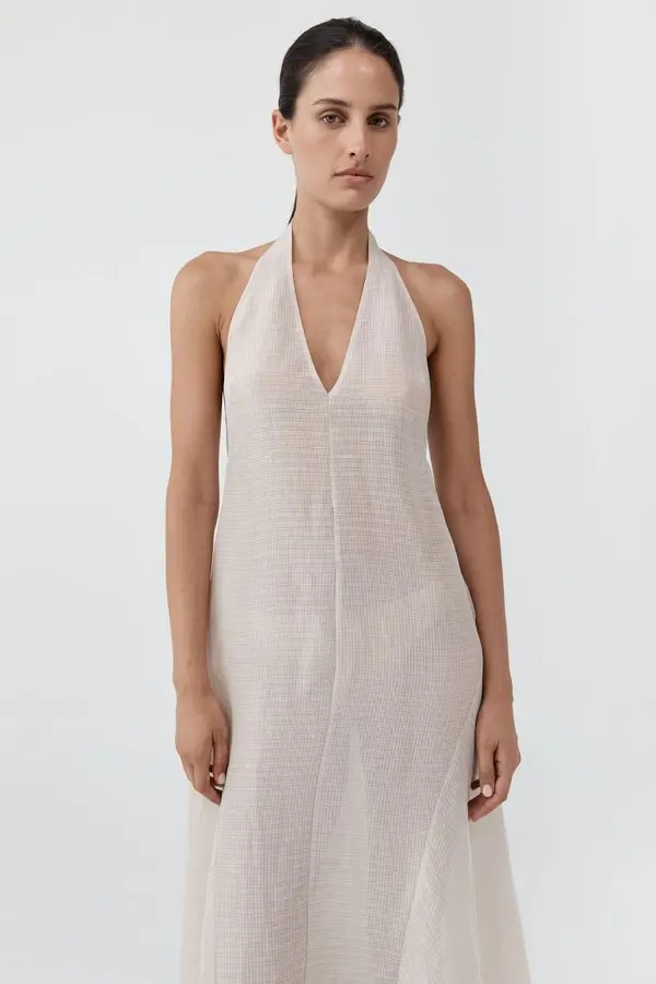 ST. AGNI Woven Check Halter Dress