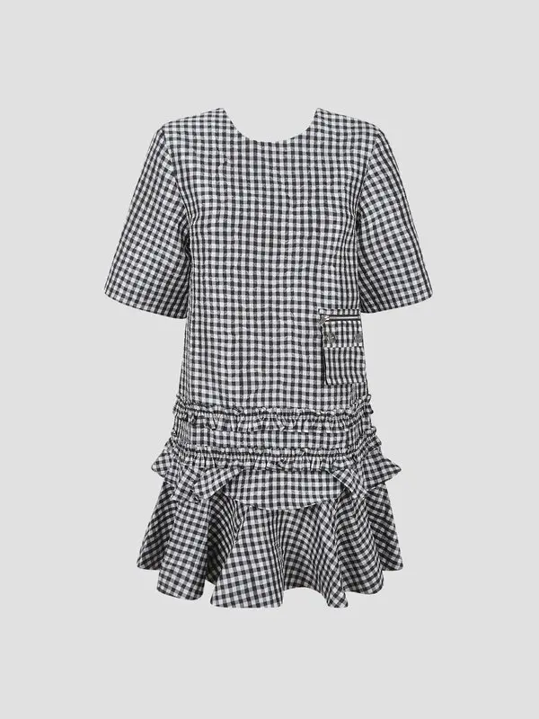 GANNI Textured Check Mini Dress