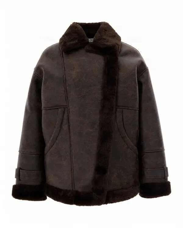 Liu Jo Faux Fur Trimmed Shearling Coat - Mole Marble