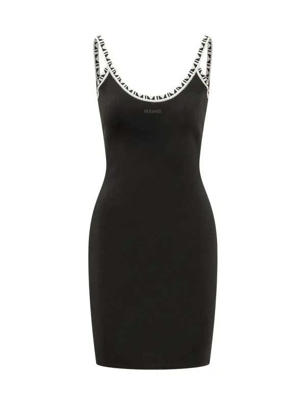 Versace Ribbed Knit Mini Dress With Logo Straps