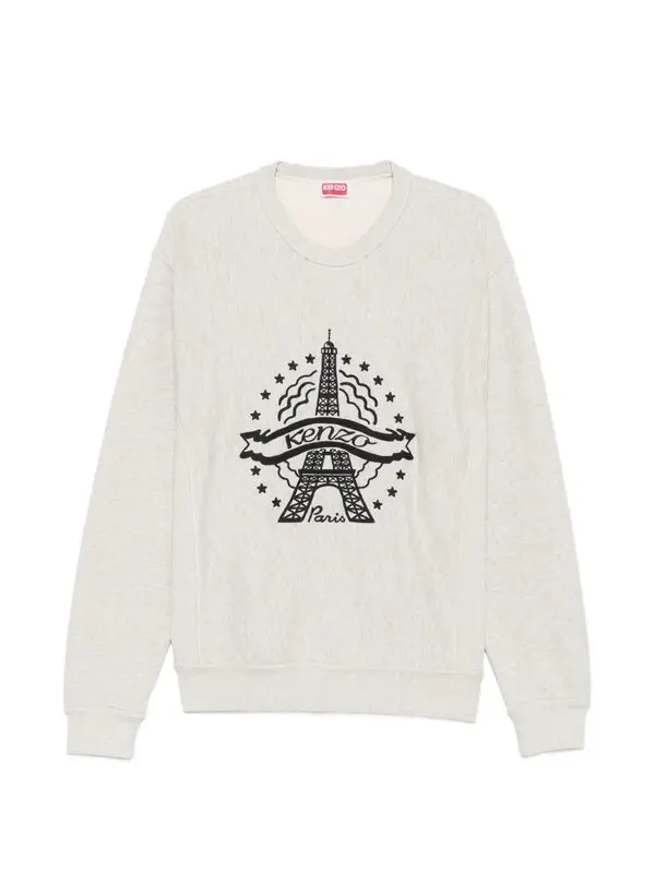 Kenzo Embroidered Cotton Sweater With Ribbed Side Panels And V-collar Insert