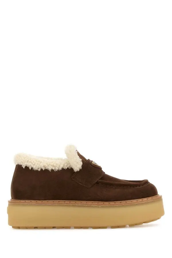 Prada Platform Suede Loafers For With 4 Cm Sole - Brown
