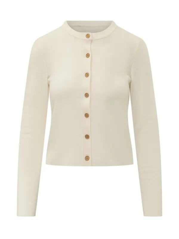 Michael Kors Merino Wool Rib Crew Cardigan - Bone