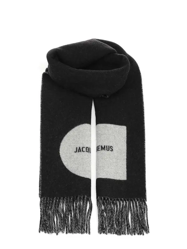 Jacquemus Virgin Wool Logo Scarf - Black