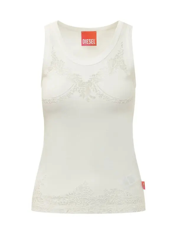 DIESEL® Printed Lace Trim Tank Top - Bianco