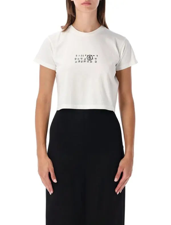 MAISON MARGIELA Cropped Logo Print T-shirt - Bianco