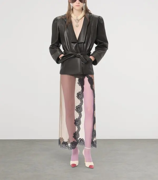 Valentino Garavani Sheer Lace-trim Maxi Skirt