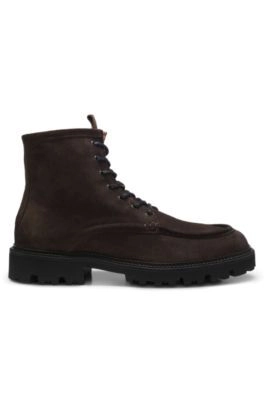 BOSS Lace-up Boots In Suede With Side Zipper