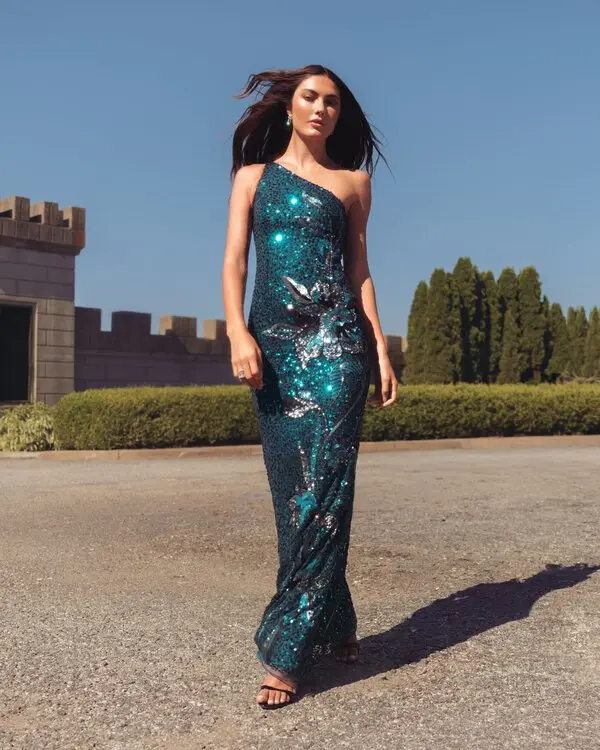 Mac Duggal One Shoulder Floral Sequin Gown