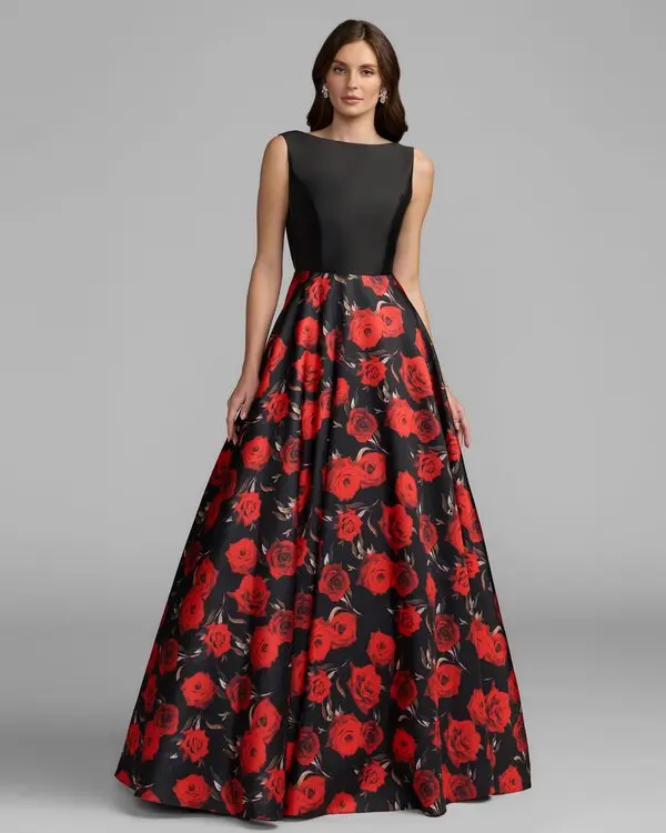 Mac Duggal Floral Print Ball Gown - Black