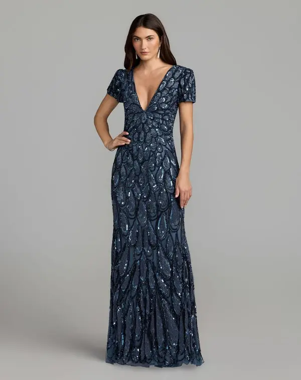Mac Duggal Petite Embellished Deep V Column Gown