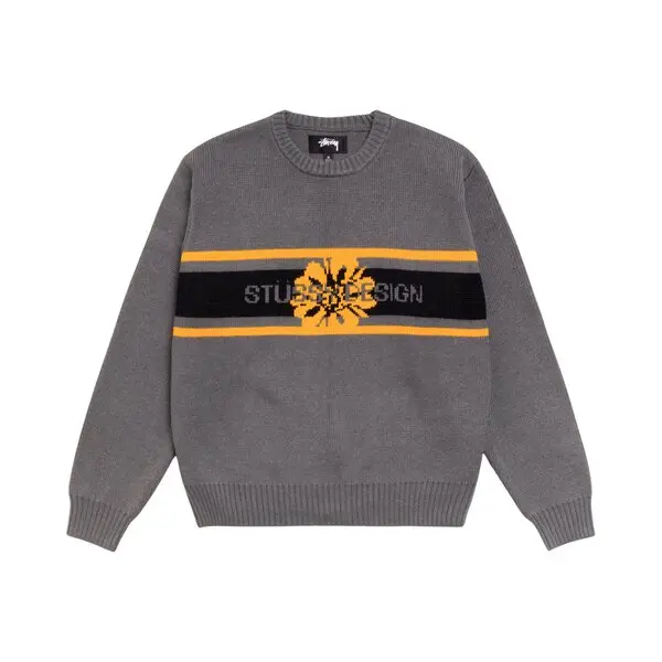 StÜssy Striped Hibiscus Crewneck Sweater - Grey