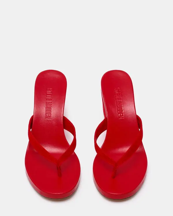 Steve Madden Wedge Thong Sandals - Red Suede