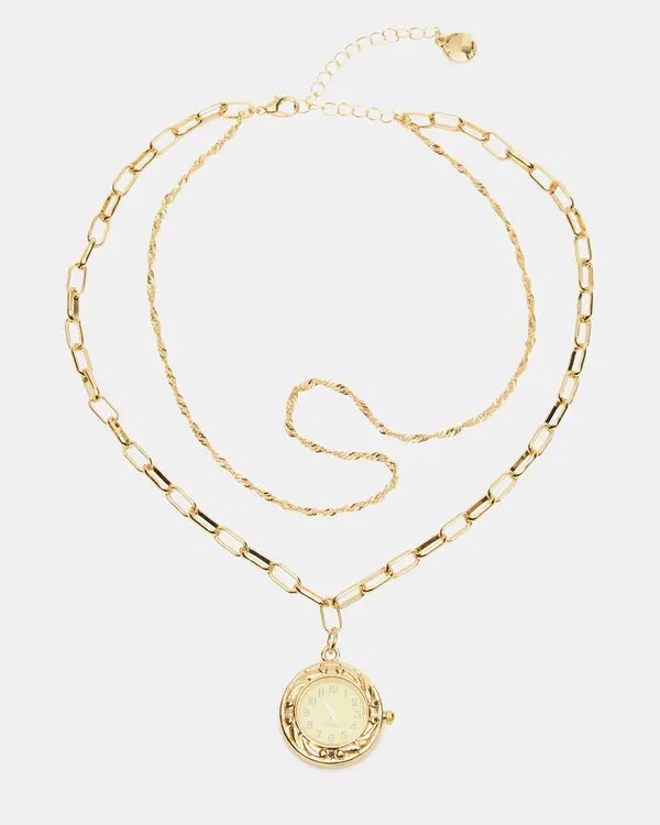 Steve Madden Tone Layered Watch Pendant Necklace