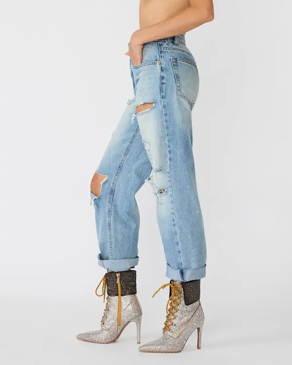 Steve Madden Morals Silver Rhinestones Lace-up Booties