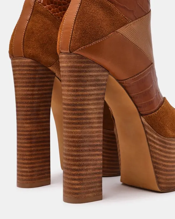 Steve Madden Semona Vintage Tan Patchwork Block Heel Booties