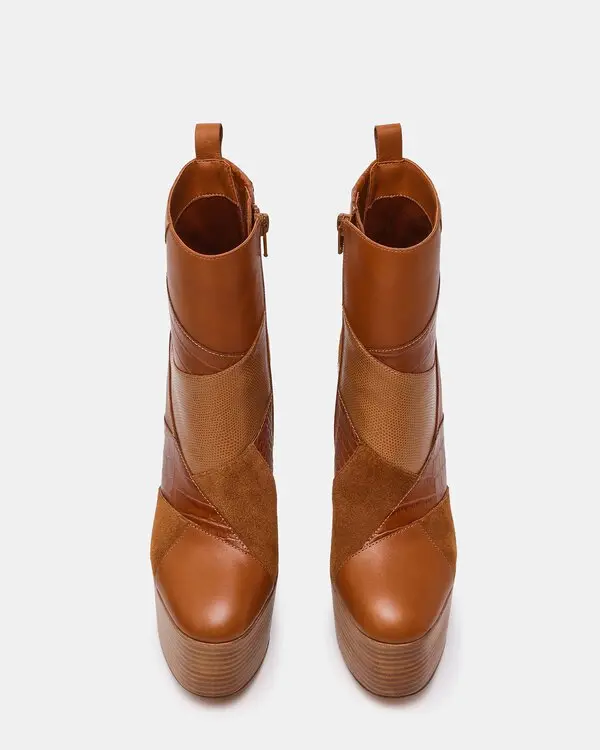 Steve Madden Semona Vintage Tan Patchwork Block Heel Booties