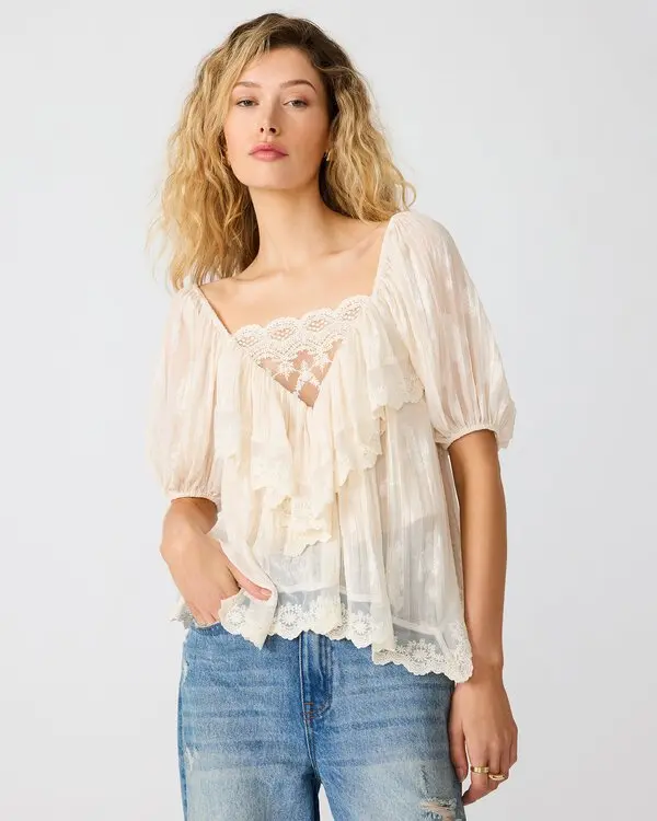 Steve Madden Vickie Top Short Sleeve Flowy Lace Top