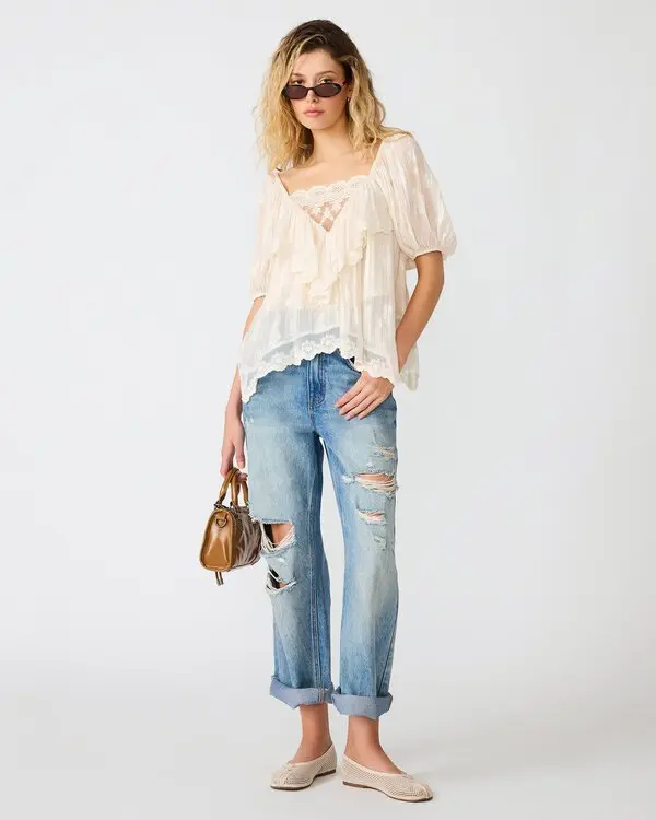 Steve Madden Vickie Top Short Sleeve Flowy Lace Top