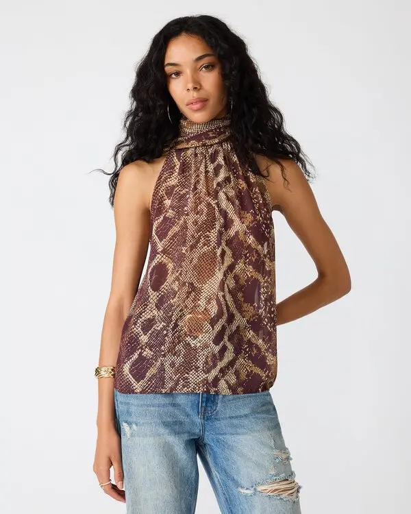 Steve Madden Sleeveless High Neck Top With Tie Detail