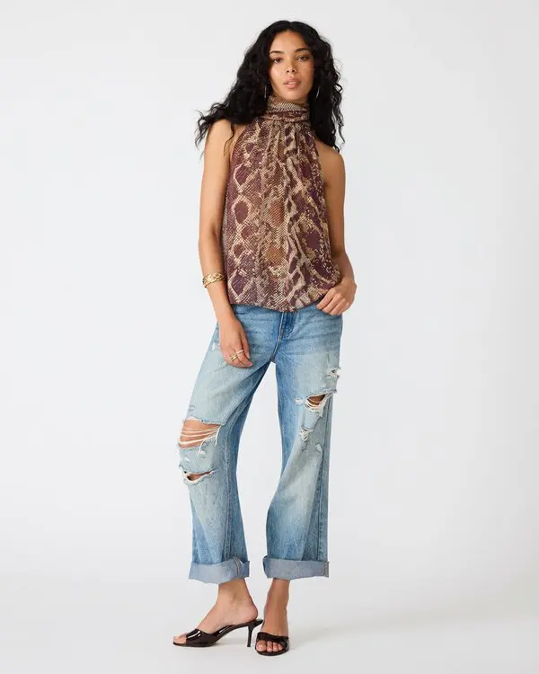 Steve Madden Sleeveless High Neck Top With Tie Detail