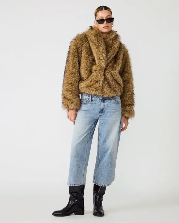 Steve Madden Roe Coat Long Sleeve Faux Fur Jackets & Coats - Honey