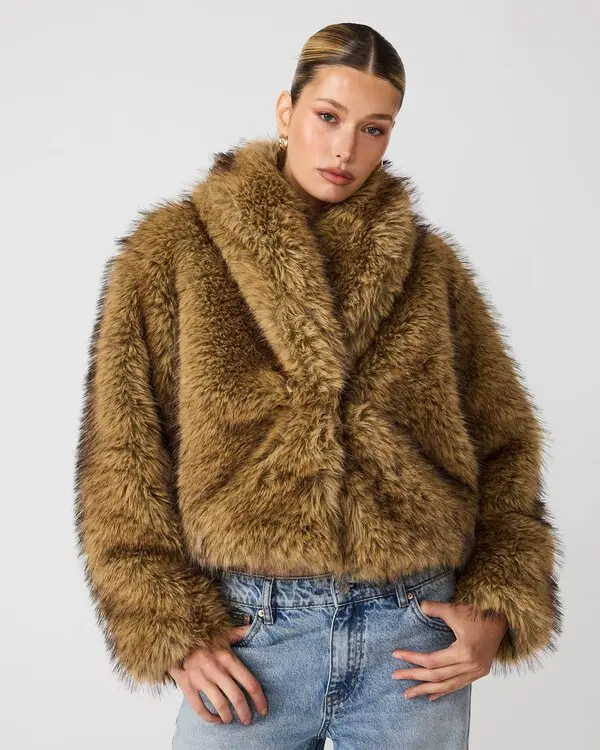 Steve Madden Roe Coat Long Sleeve Faux Fur Jackets & Coats