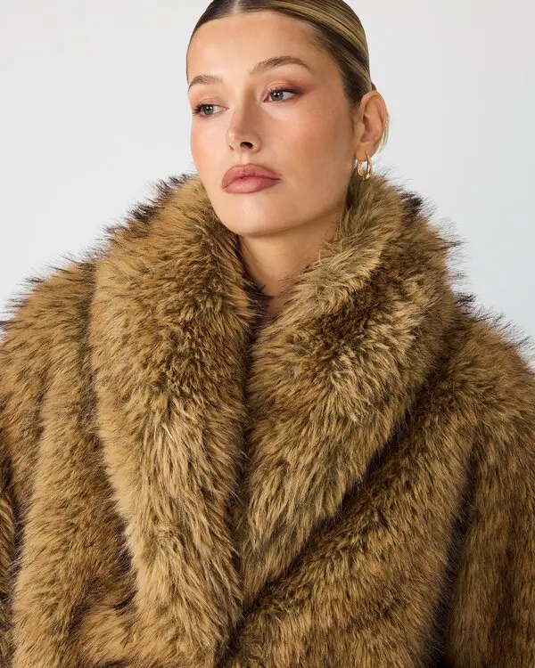 Steve Madden Roe Coat Long Sleeve Faux Fur Jackets & Coats