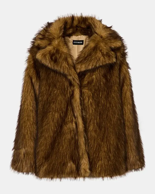 Steve Madden Roe Coat Long Sleeve Faux Fur Jackets & Coats