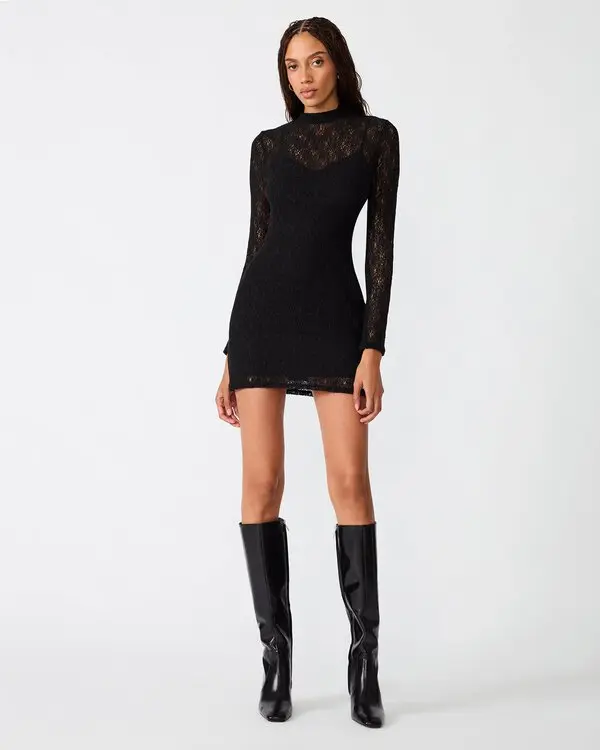 Steve Madden Vivienne Dress Long Sleeve Mesh Dresses - Black