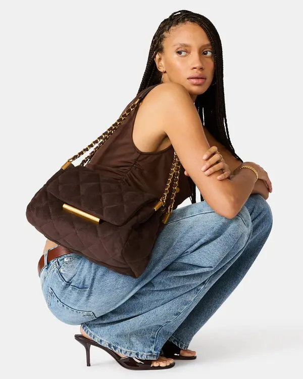 Steve Madden Quilted Faux Suede Shoulder Bag With Chain Strap