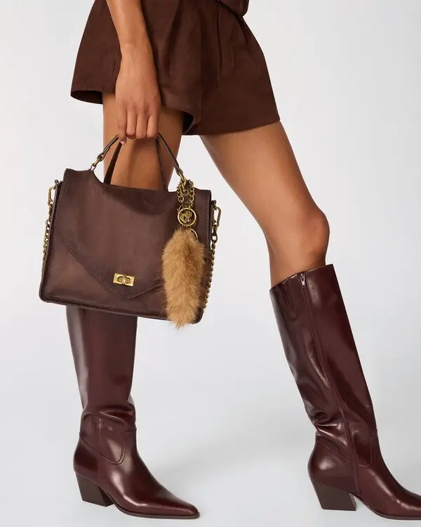 Steve Madden Theia Suede Satchel With Turnlock Closure