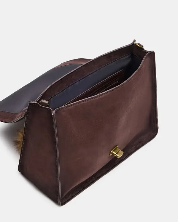 Steve Madden Theia Suede Satchel With Turnlock Closure