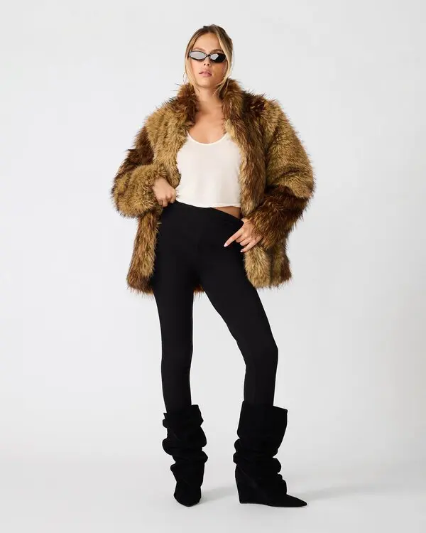 Steve Madden Norie Faux Fur Patchwork Coat - Honey