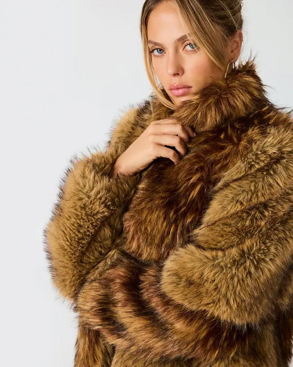 Steve Madden Norie Faux Fur Patchwork Coat