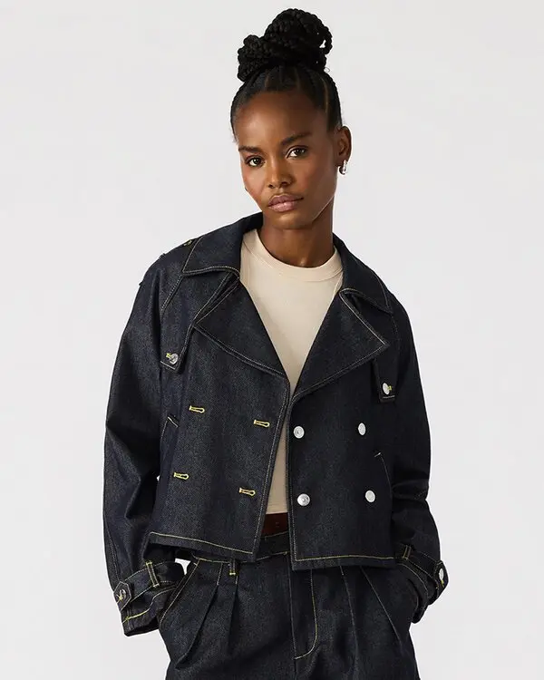 Steve Madden Sirus Denim Jacket Long Sleeve Cropped Jackets & Coats