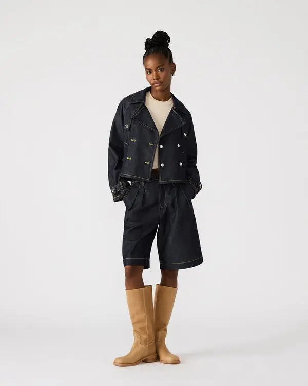 Steve Madden Sirus Denim Jacket Long Sleeve Cropped Jackets & Coats