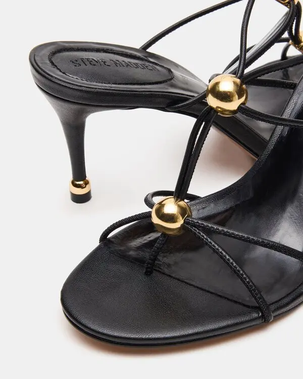 Steve Madden Ramos Thong Stiletto Heels With Gold Tone Hardware - Black