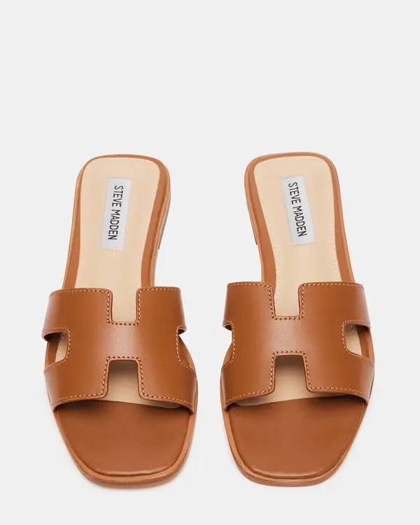 Steve Madden Hadyn Square Toe Cutout Slide Sandals - Cognac