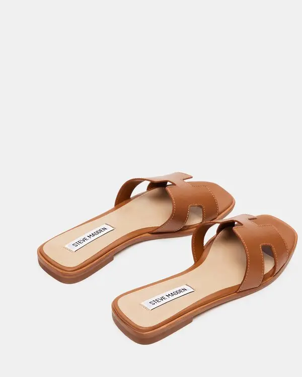 Steve Madden Hadyn Square Toe Cutout Slide Sandals - Cognac